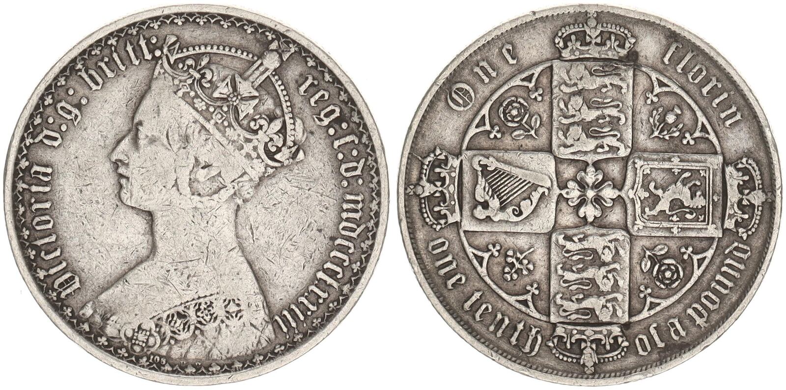 Großbritannien "Gothic" Florin ca 1870 2 Shillings Victoria fast ss ...