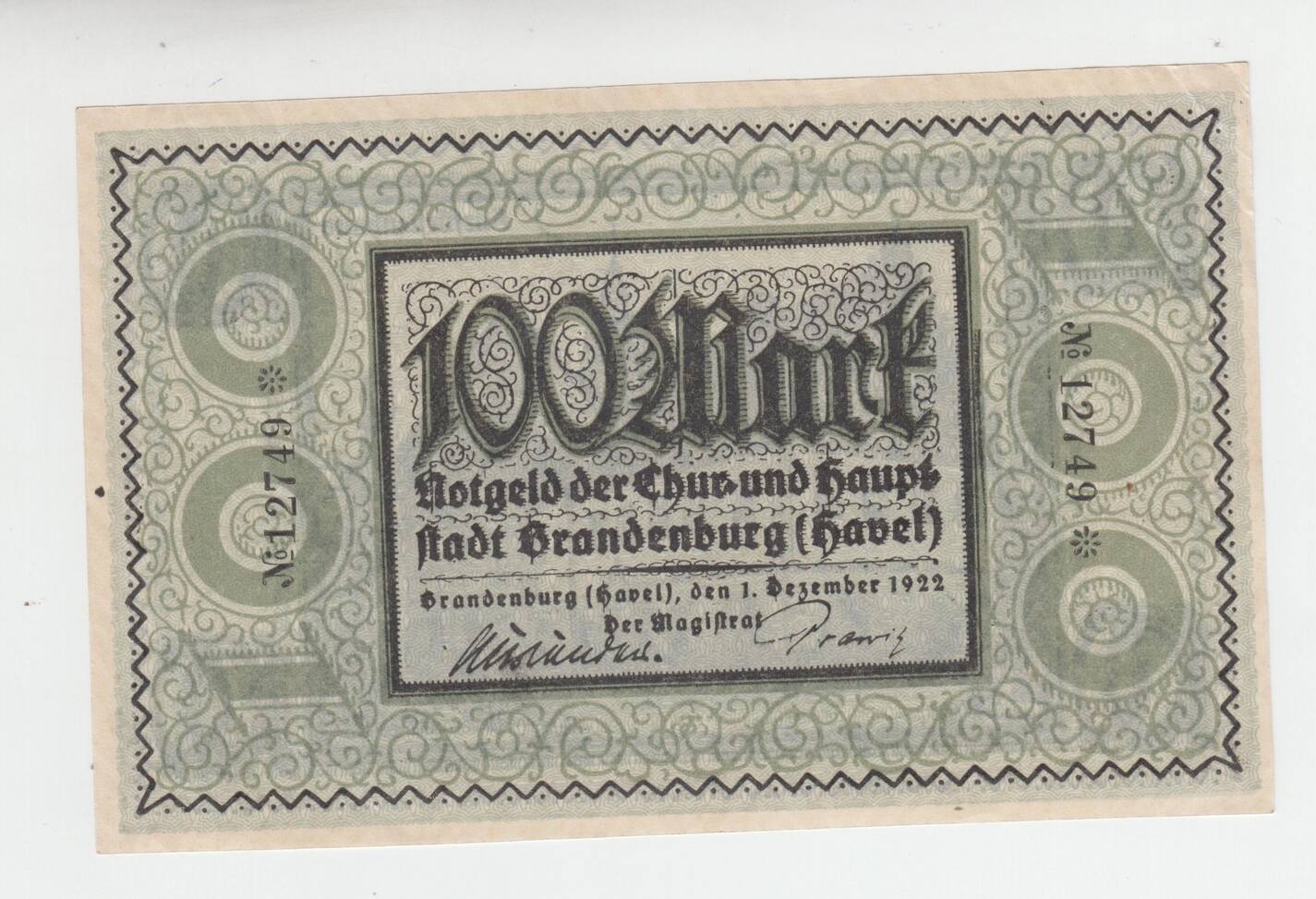 Deutschland / Brandenburg, 100 Mark-Schein, 1922 kassenfrisch | MA-Shops