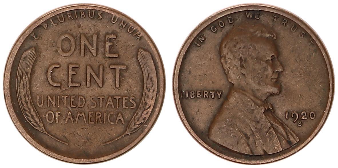 USA 1 Cent 1920 S Lincoln Wheat ss | MA-Shops