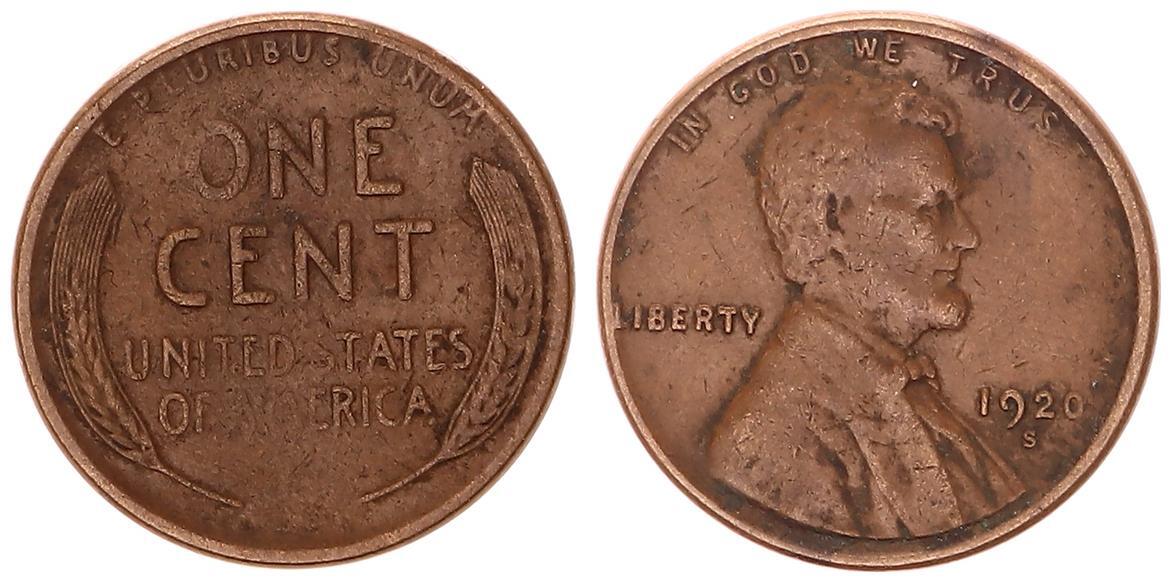 USA 1 Cent 1920 S Lincoln Wheat ss | MA-Shops