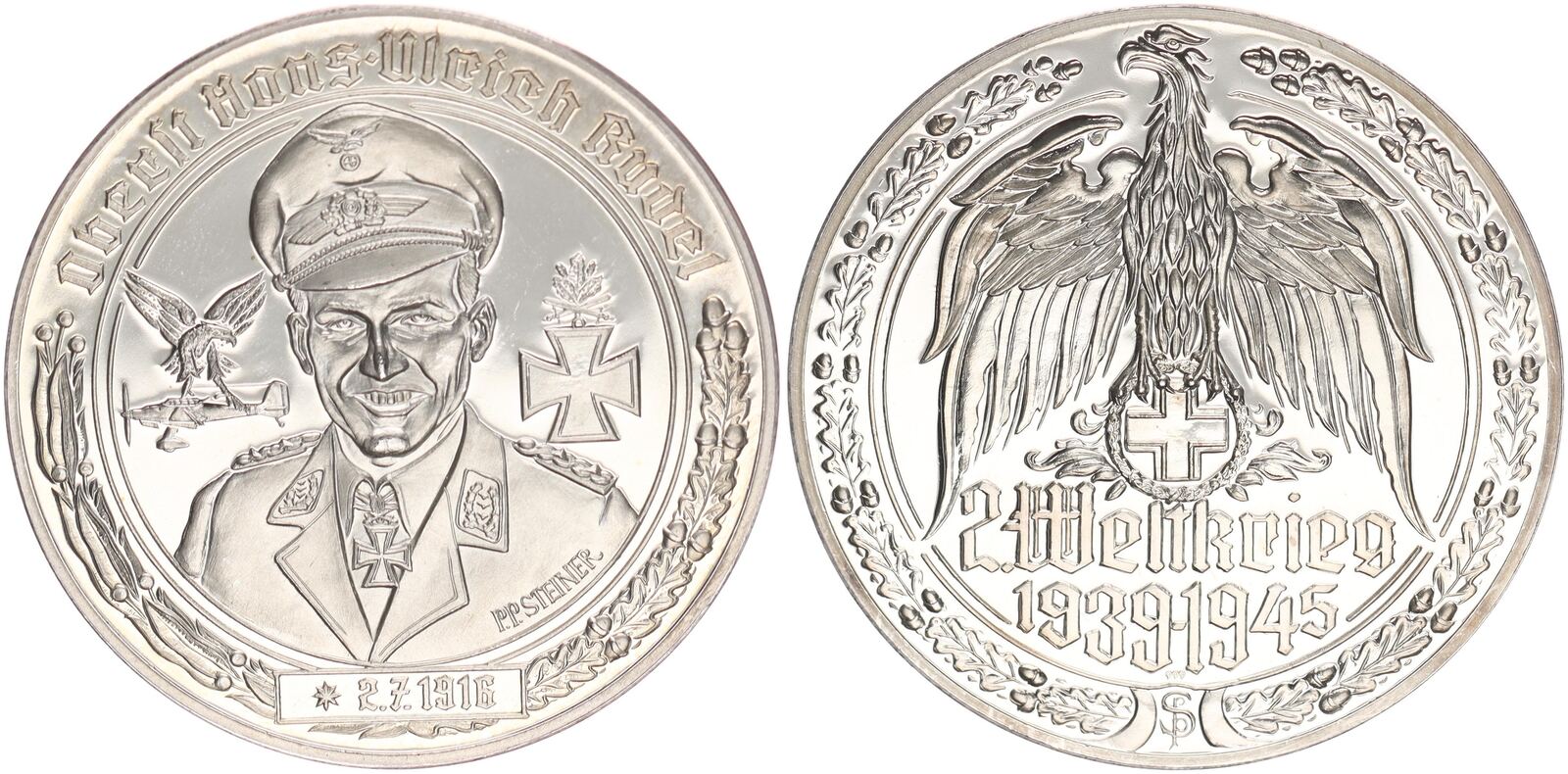 BRD / 2.Weltkrieg Medaille ca 1970 Oberst Hans-Ulrich Rudel PP, Patina ...