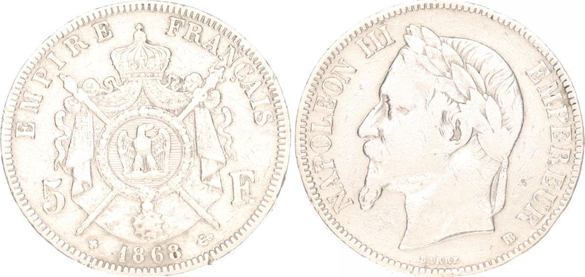Frankreich 5 Francs 1868 BB Straßburg ss | MA-Shops