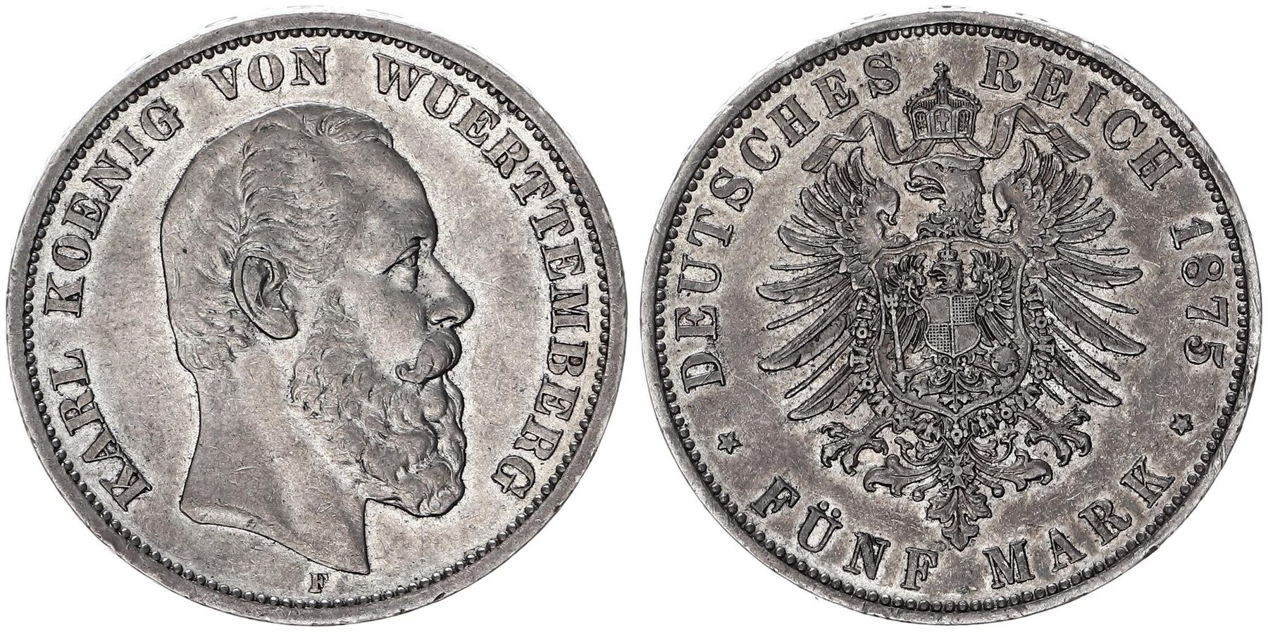 Deutsches Kaiserreich-Württemberg 5 Mark 1875 F König Karl ss-vz,schöne ...