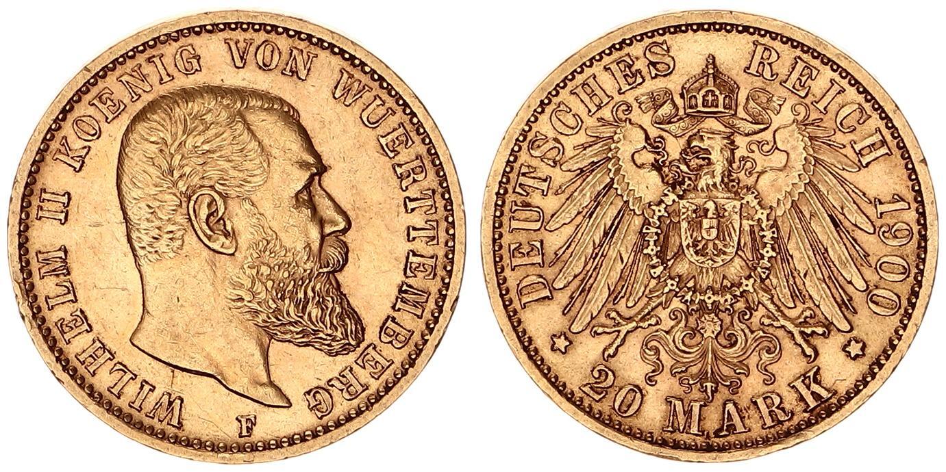 Württemberg 20 Mark Gold 1900 F Wilhelm II. J.296 vz | MA-Shops