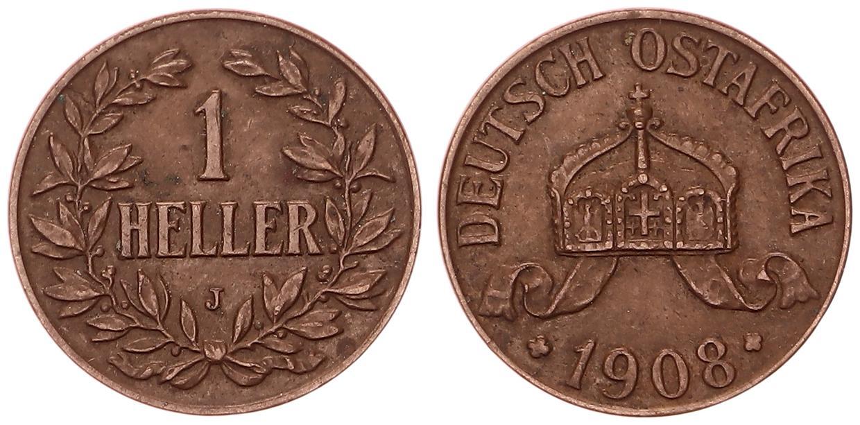 Kolonien Deutsch-Ostafrika 1 Heller 1908 J DOA vz, leichter Belag | MA-Shops