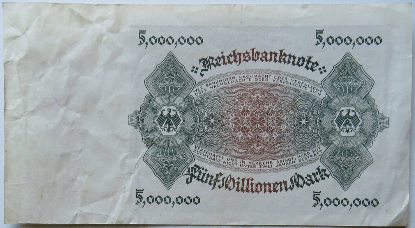 Deutsches Reich 5 Millionen Mark 1.06.1923 Serie C, Medaillon-Schein ...