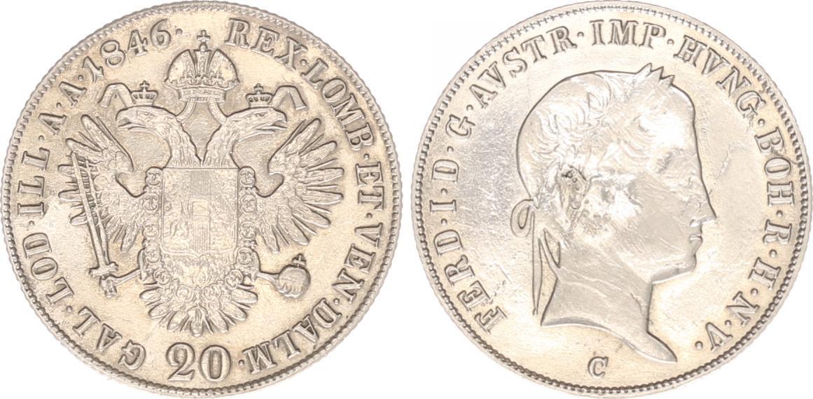 RDR Österreich Ungarn Habsburg 1846 Österreich 20 Kreuzer 1841 C Ferdinand I. 1835-1848 ss-vz ...