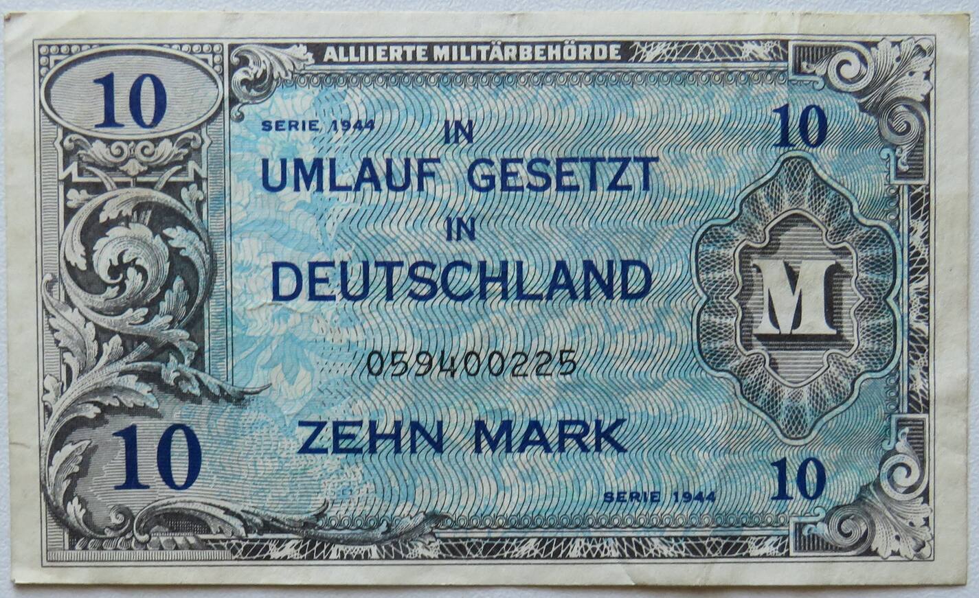 Deutschland unter allierter Besatzung 10 Mark 1944 Besatzungsgeld, US-Druck, Ktz 9-stellig ...