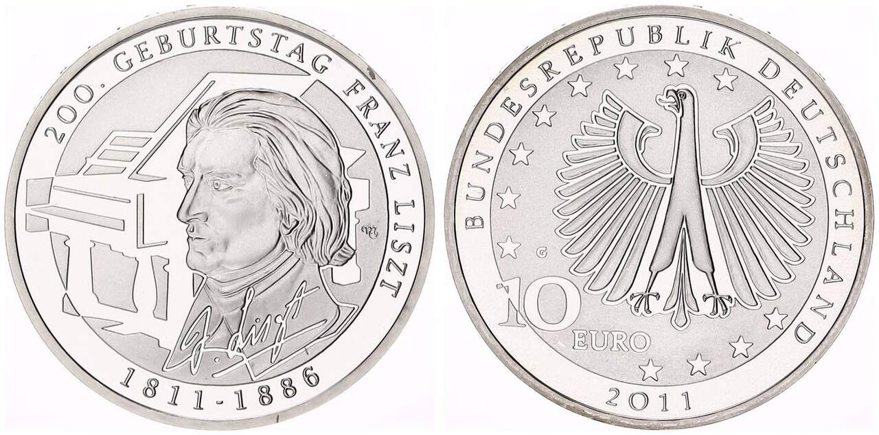 Deutschland 10 Euro Silber 2011 G 200. Geburtstag Franz List Polierte ...