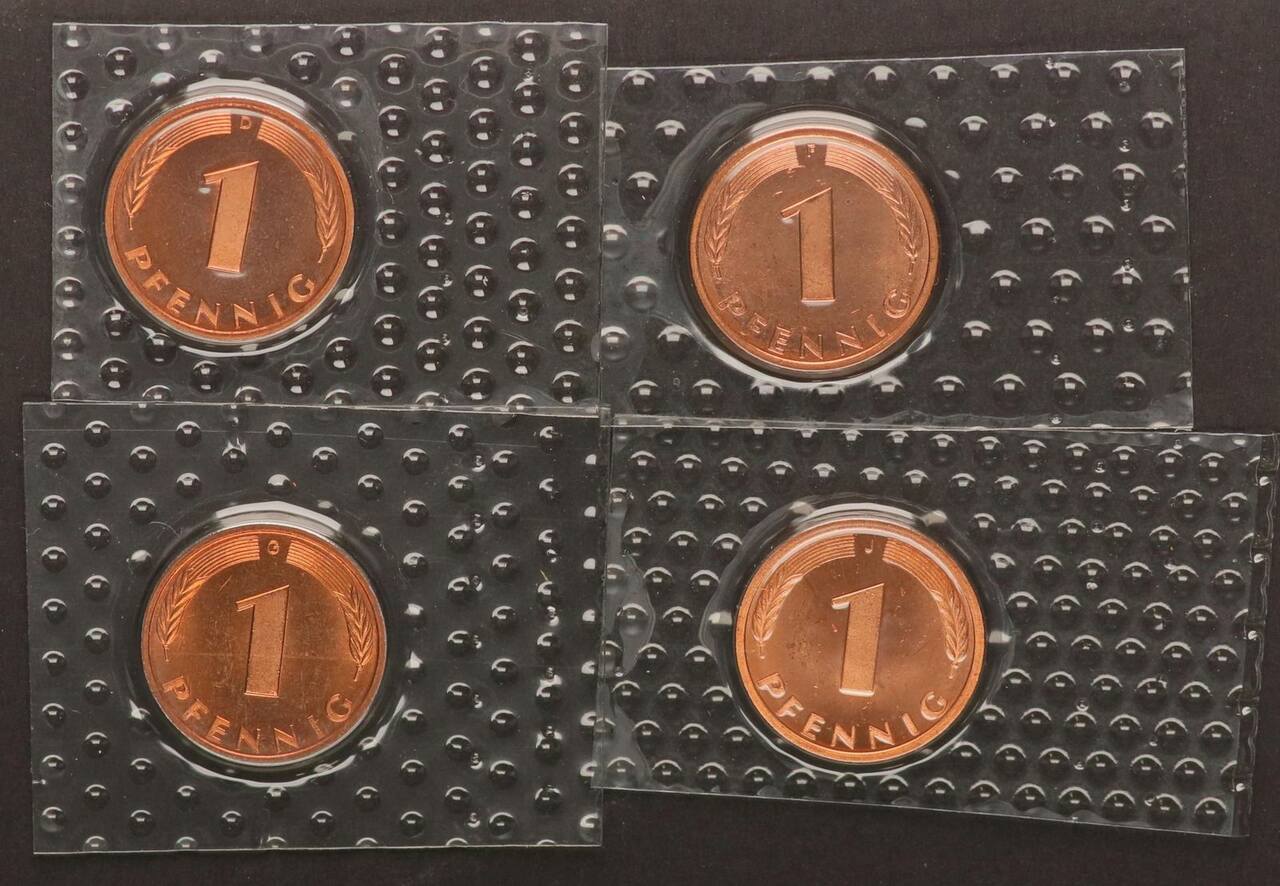 Deutschland 1988 DFGJ 1 Pfennig 1988 D,F,G,J 4 Münzen komplett ...