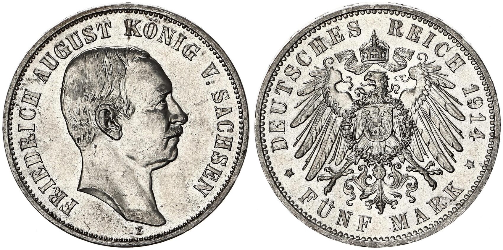 Sachsen 5 Mark 1914 E König Friedrich August fast Stempelglanz | MA-Shops