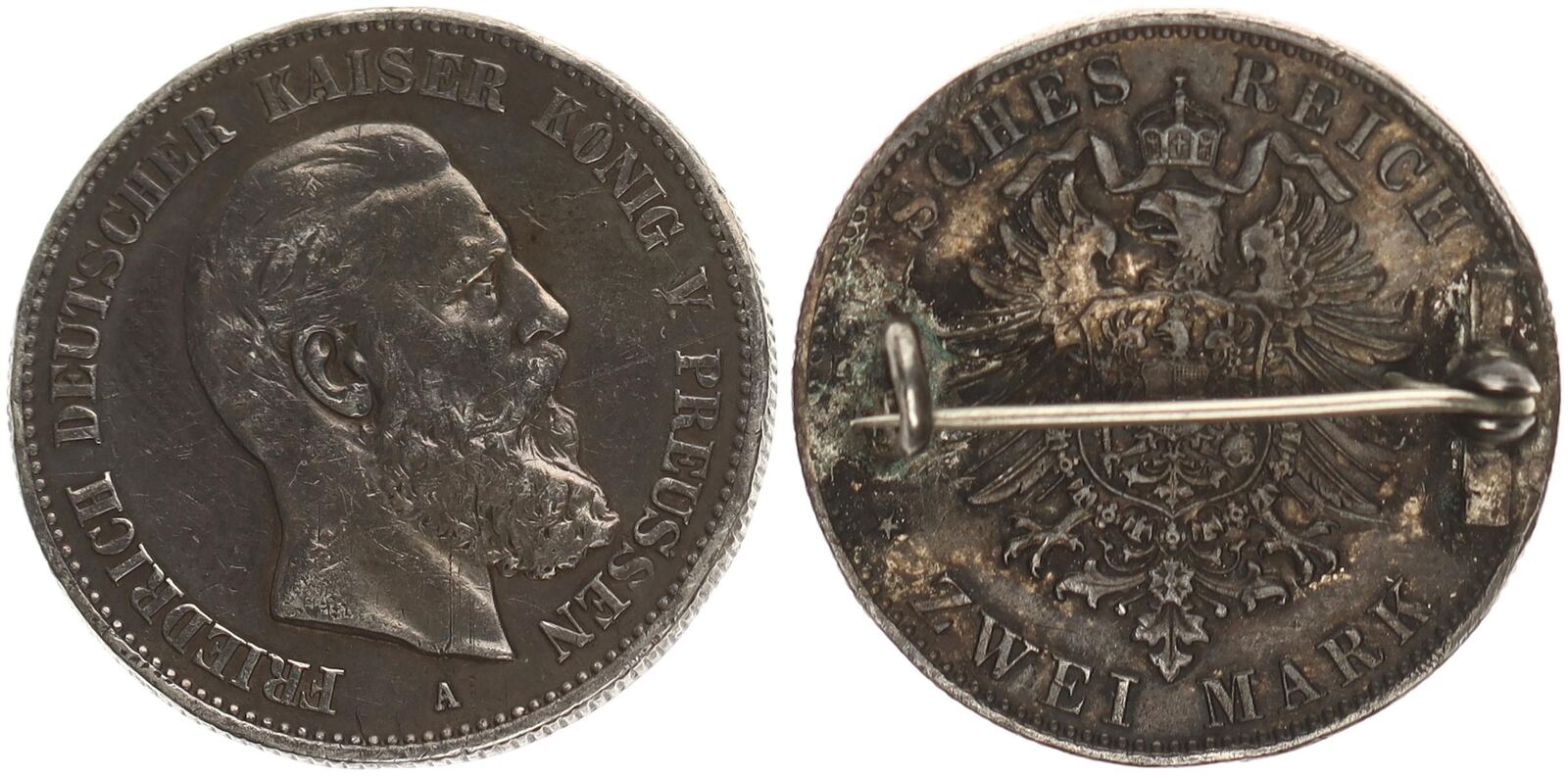 Kaiserreich Preußen 2 Mark patriotische Brosche Friedrich III. ss | MA ...