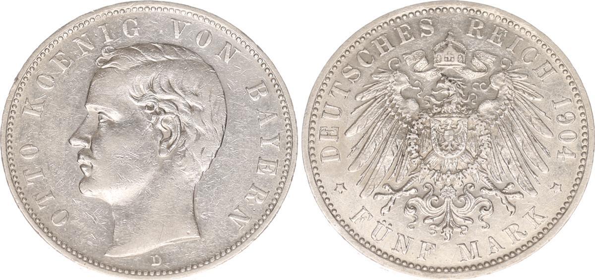 Deutsches Kaiserreich - Bayern 5 Mark 1904 D König Otto ss-vz | MA-Shops