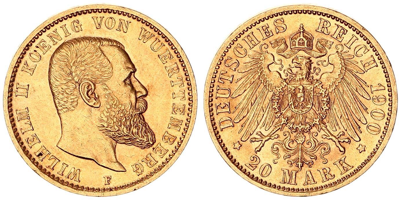 Württemberg 20 Mark Gold 1900 F Wilhelm II. J.296 vz | MA-Shops