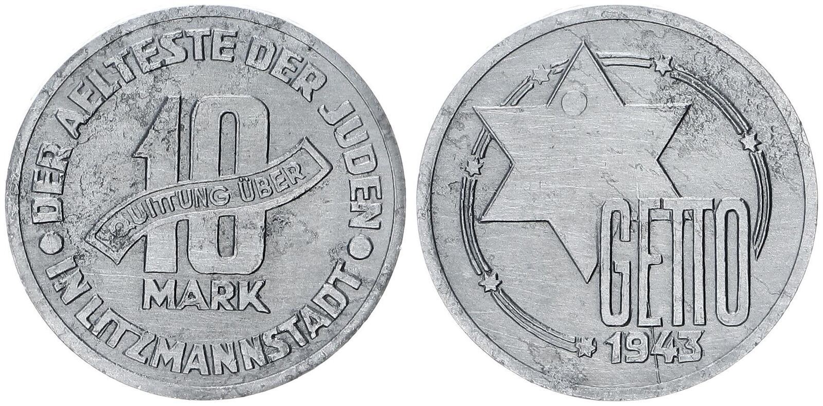Deutschland / Polen / Getto Litzmannstadt 10 Mark (mit Echtheitszertifikat) 1943 Aluminium 3,53g ...
