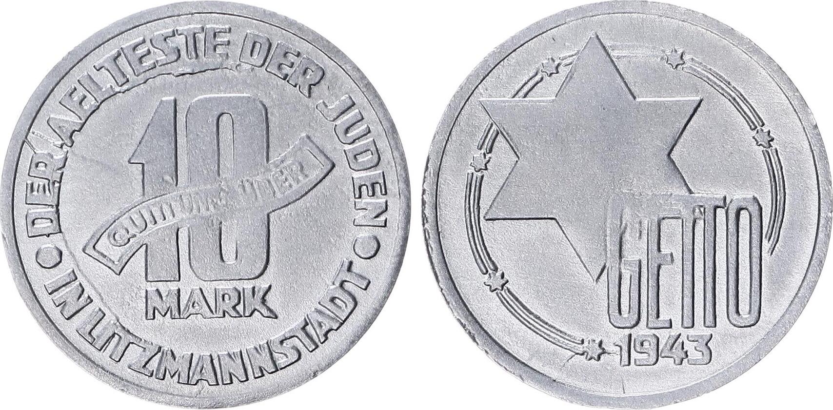 Deutschland / Polen / Getto Litzmannstadt 10 Mark (mit Echtheitszertifikat) 1943 Aluminium 2,65g ...