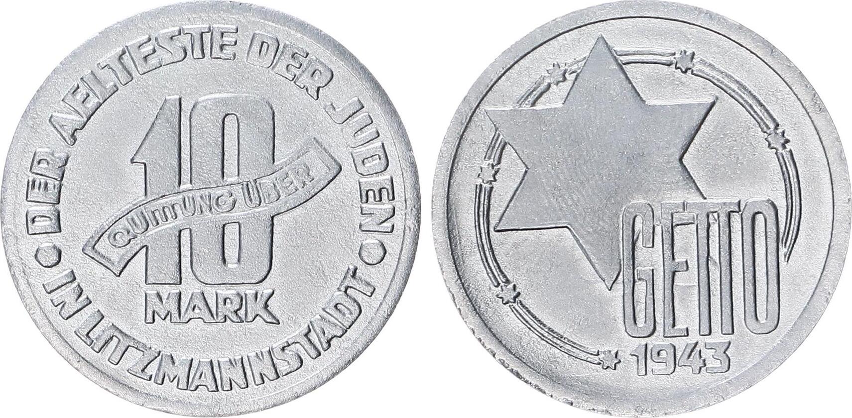Deutschland / Polen / Getto Litzmannstadt 10 Mark (mit Echtheitszertifikat) 1943 Aluminium 2,68g ...