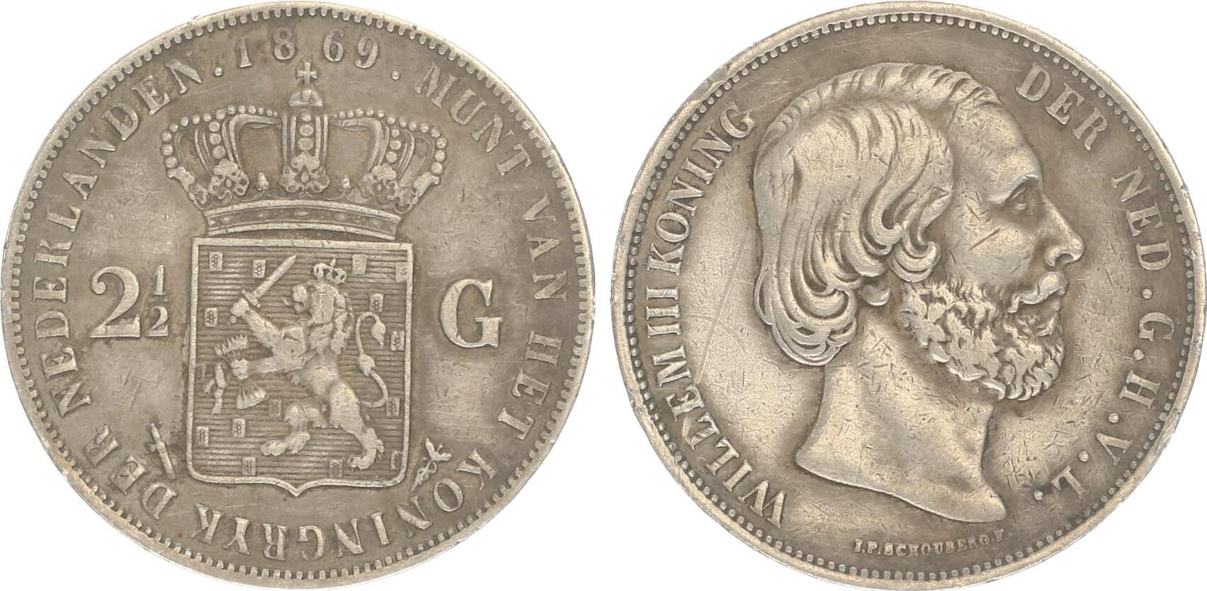 Niederlande 2 1/2 Gulden Silber 1869 Wilhelm III, ss | MA-Shops