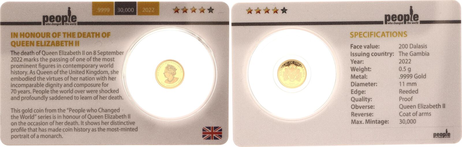 Gambia 200 Dalasis Gold 2022 Elisabeth II. PP | MA-Shops