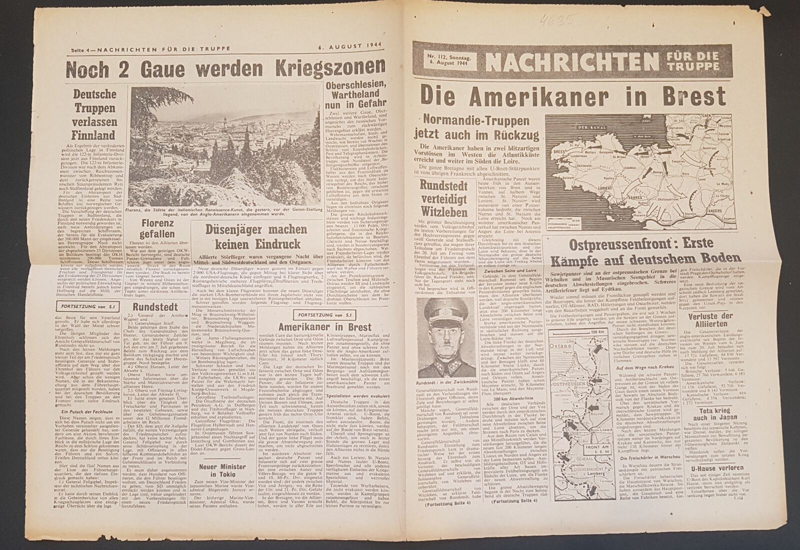 3.Reich Propaganda Flugblatt 6. August 1944 Russisches Flugblatt Front ...
