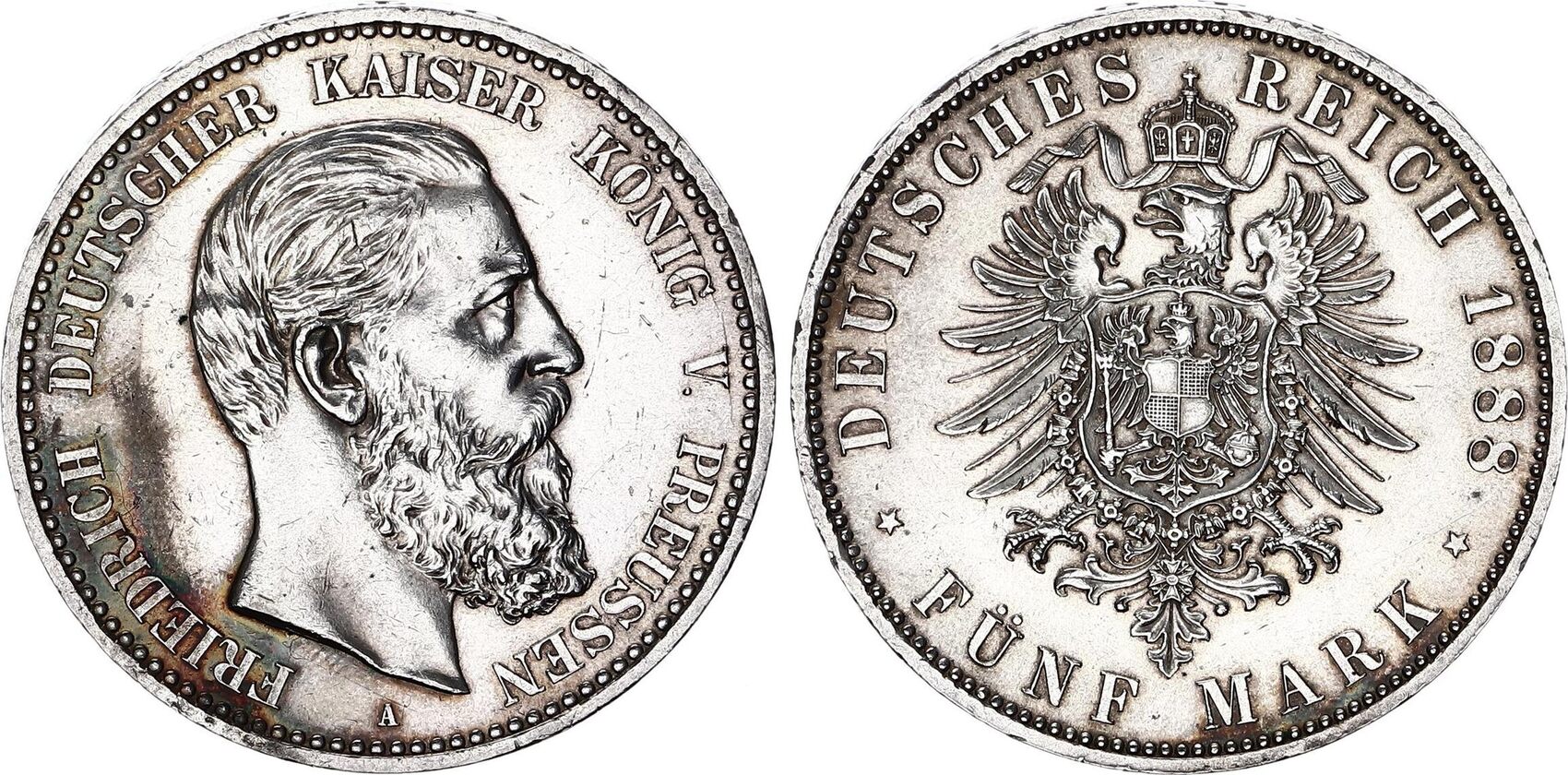 Deutsches Kaiserreich - Preußen 5 Mark Silber 1888 A Friedrich III. vz ...