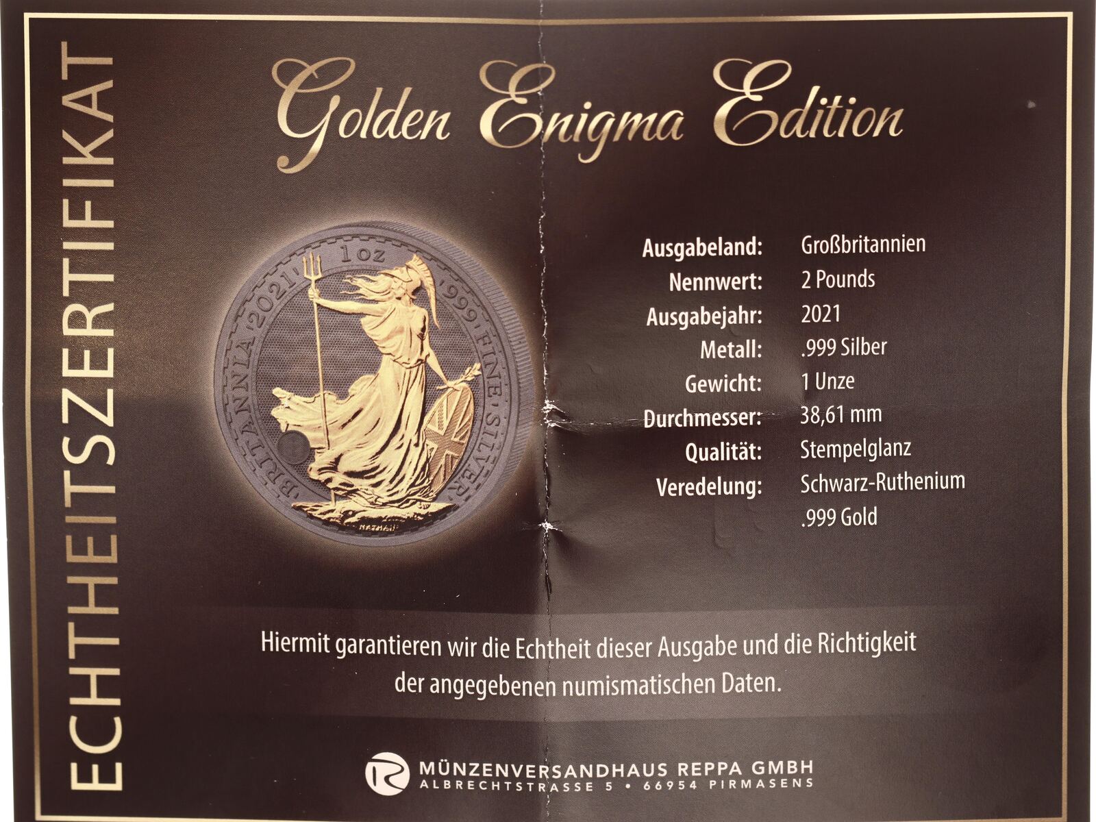 England 2 Pounds 2021 Britannia Golden Enigma Edition 1oz Silber St ...
