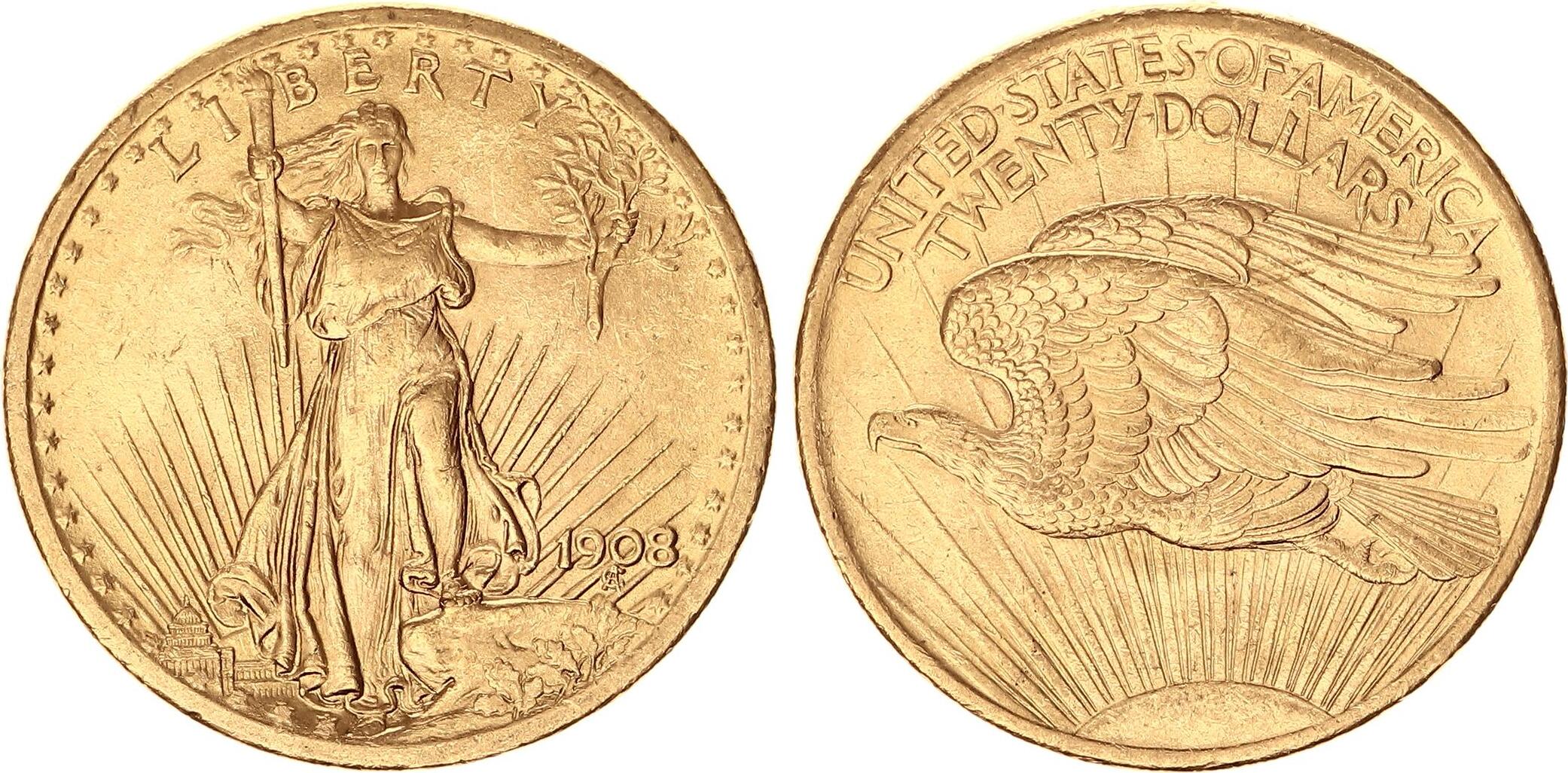 USA 20 Dollar Gold 1908 St. Gaudens vz | MA-Shops