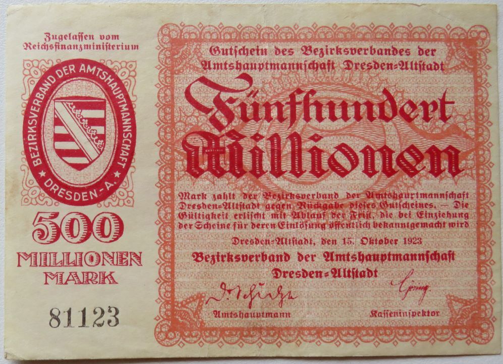 Dresden-Altstadt, Sachen 500 Millionen Mark 1923 Bezirksverband der ...