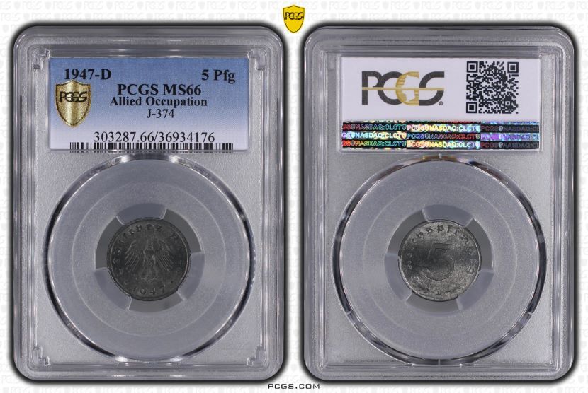 Allied Occupation 5 Pfg 1947-D Alliierte Besetzung 5 Pfennig 1947 D Prachtexemplar, Stempelglanz ...