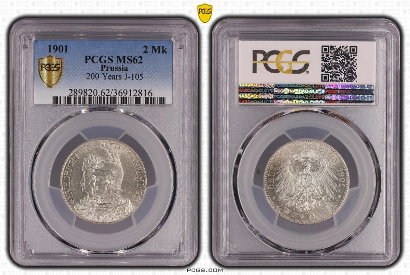 Prussia 2 Mk Preußen 2 Mark 1901 200 Jahre Königreich vz-st/prägefrisch ...