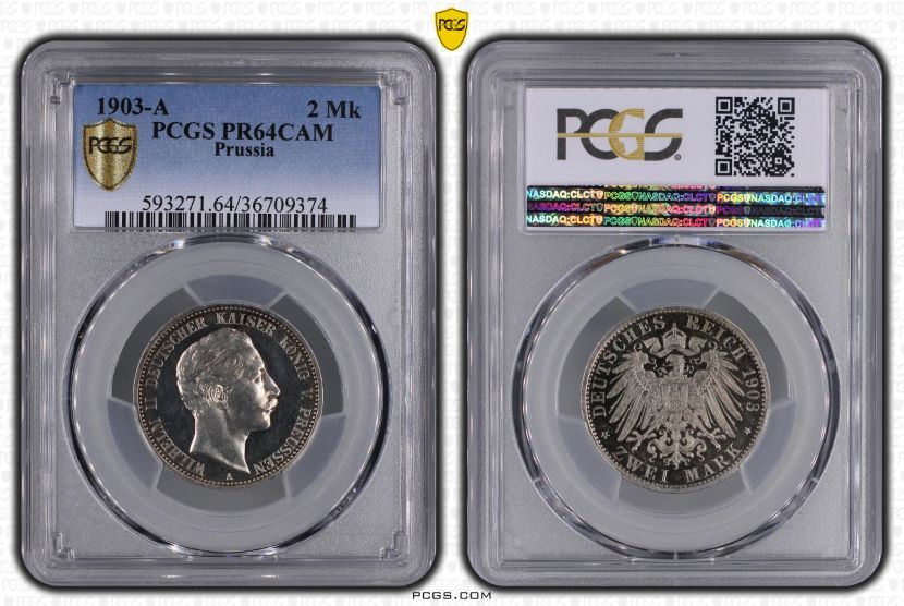 Prussia 2 Mk 1903-A Preußen 2 Mark 1903 A Wilhelm II. Polierte Platte ...