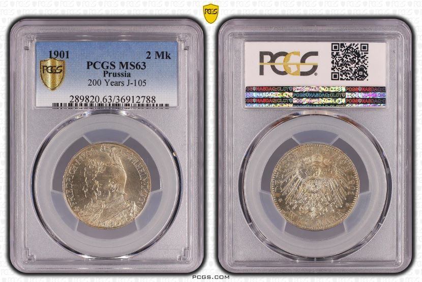 Prussia 2 Mk Preußen 2 Mark 1901 200 Jahre Königreich fast stempelglanz ...