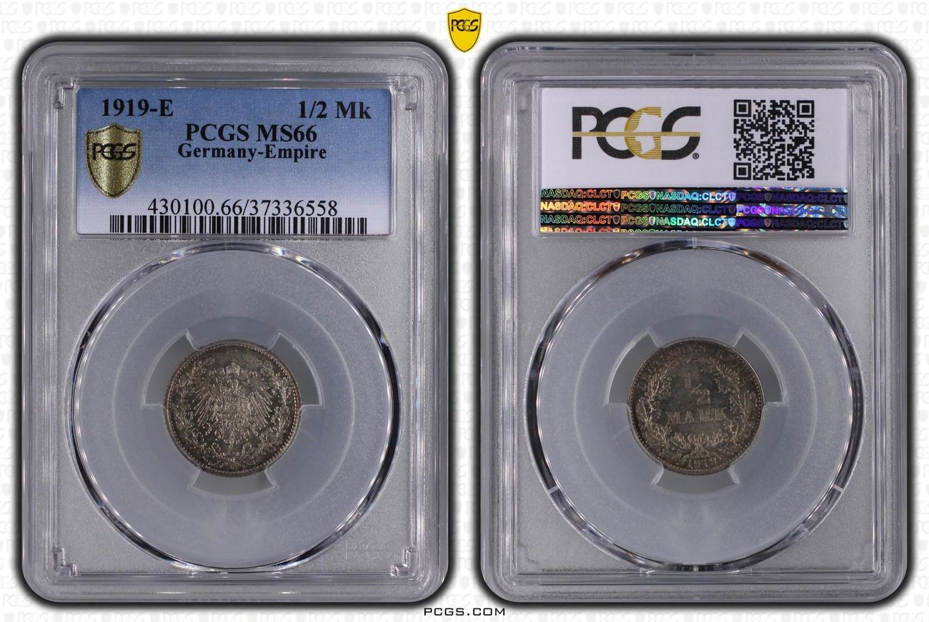 Germany-Empire 1/2 Mk 1919-E 1/2 Mark Silber J.16 1919 E Stempelglanz PCGS zertifiziert PCGS ...