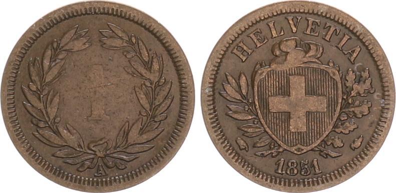 Schweiz 1 Rappen 1851,fast ss | MA-Shops