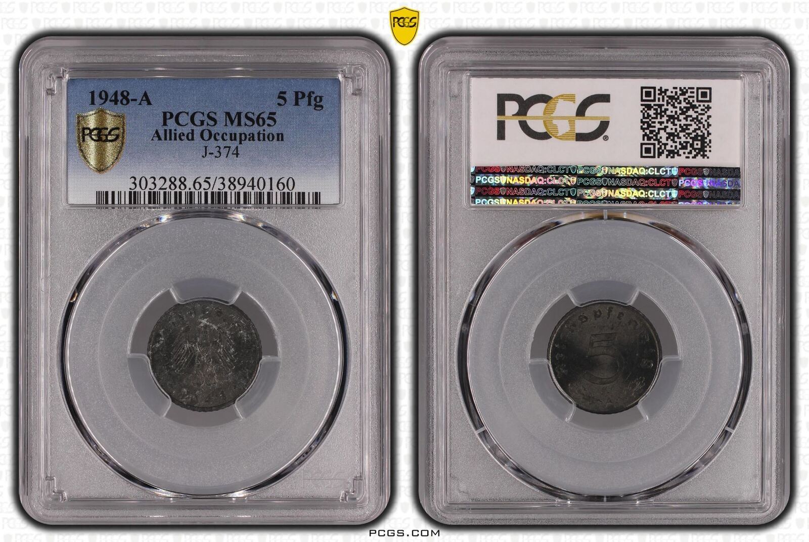 Allied Occupation 1948-A Alliierte Besetzung 5 Pfennig 1948 A Stempelglanz PCGS zertifiziert ...