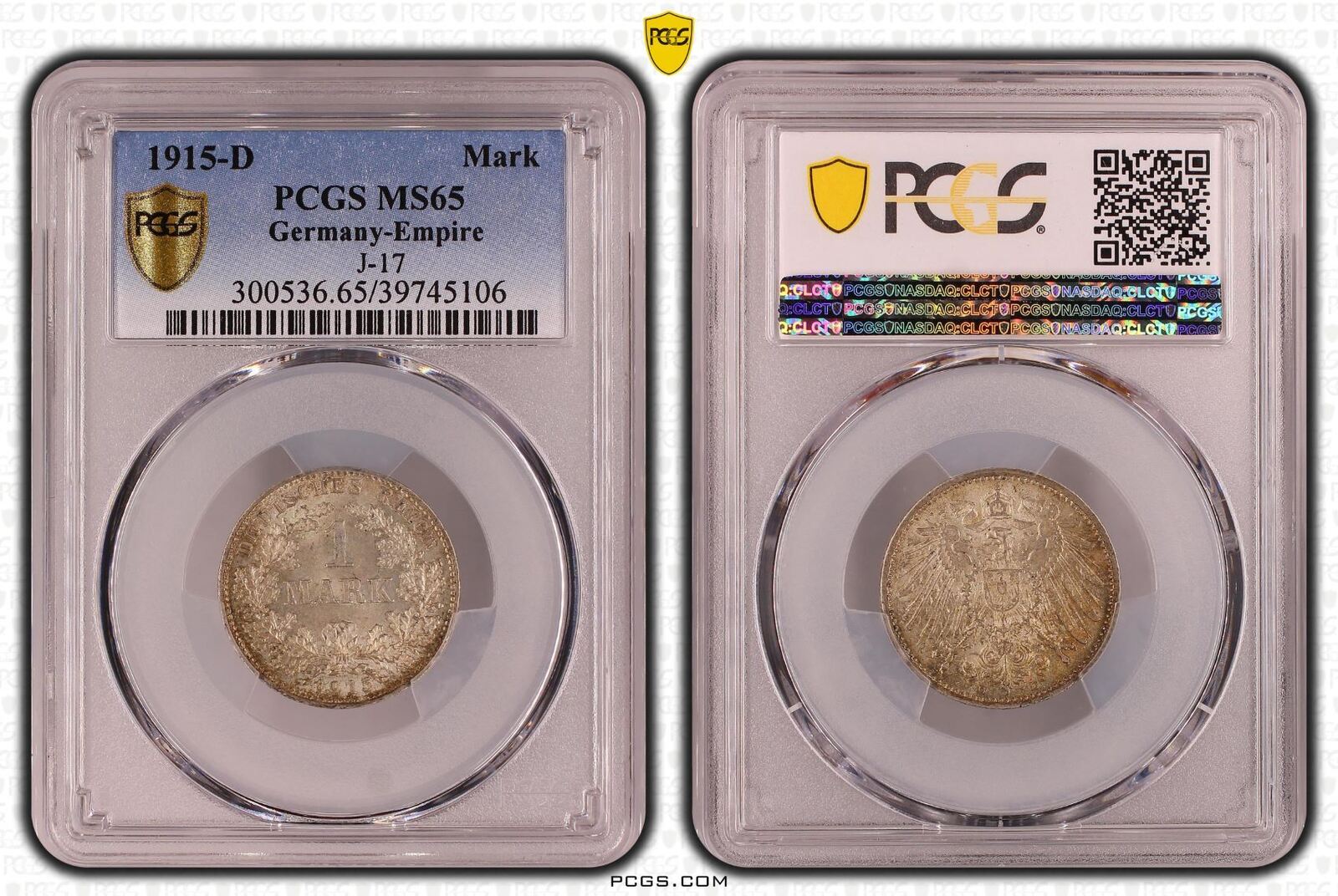 Germany-Empire 1915-D Kaiserreich 1 Mark J.17 1915 D Stempelglanz PCGS zertifiziert PCGS MS65 ...