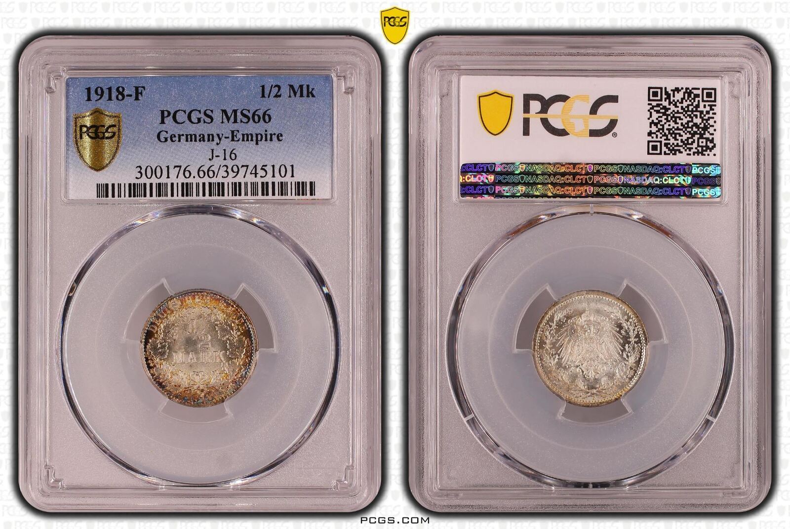 Germany-Empire 1918-F Kaiserreich 1/2 Mark J.17 1918 F Stempelglanz PCGS zertifiziert PCGS MS66 ...