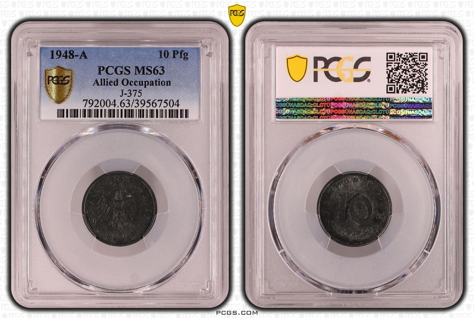 Allied Occupation 1948-A Alliierte Besetzung 10 Pfennig 1948 A prägefrisch Patina PCGS ...