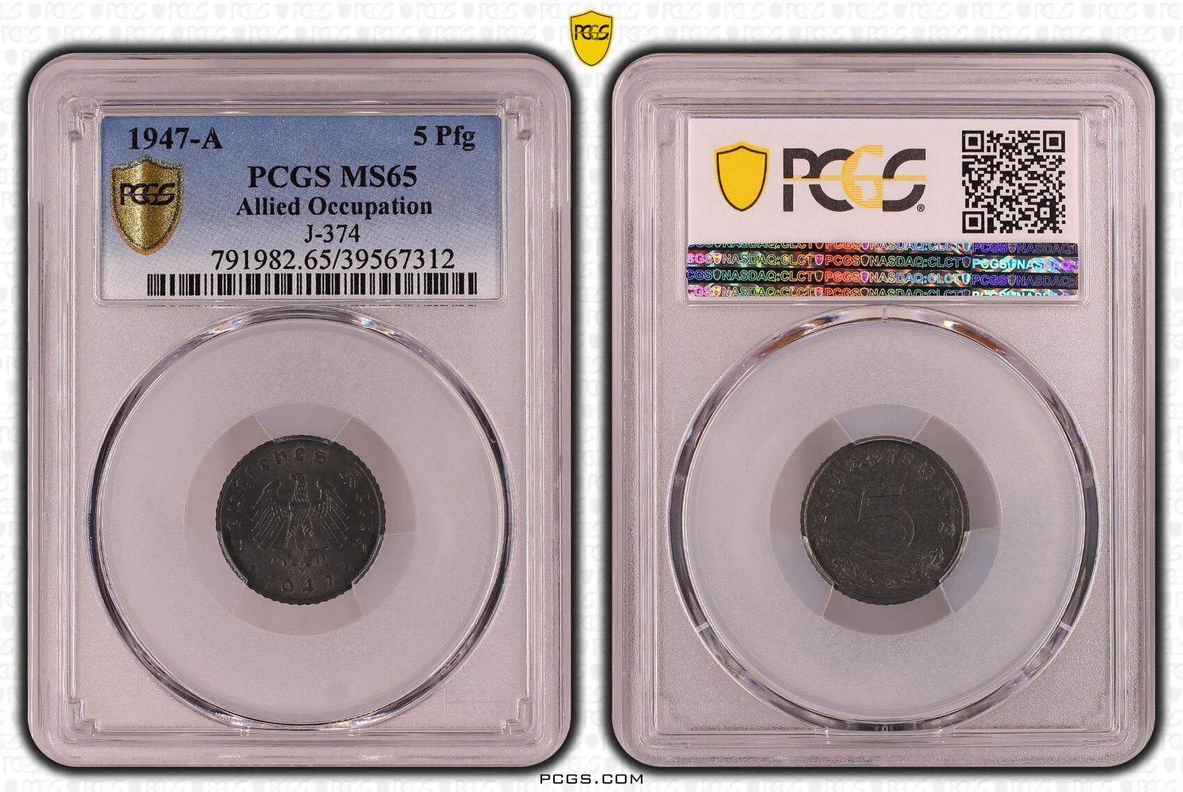 Allied Occupation 1947-A Alliierte Besetzung 5 Pfennig 1947 A prfr.-Stempelglanz PCGS MS65 | MA ...
