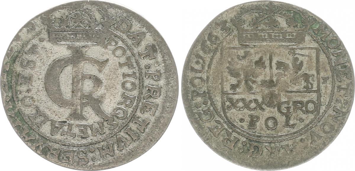 Polen 30 Gröscher 1663 besseres Jahr fast ss | MA-Shops