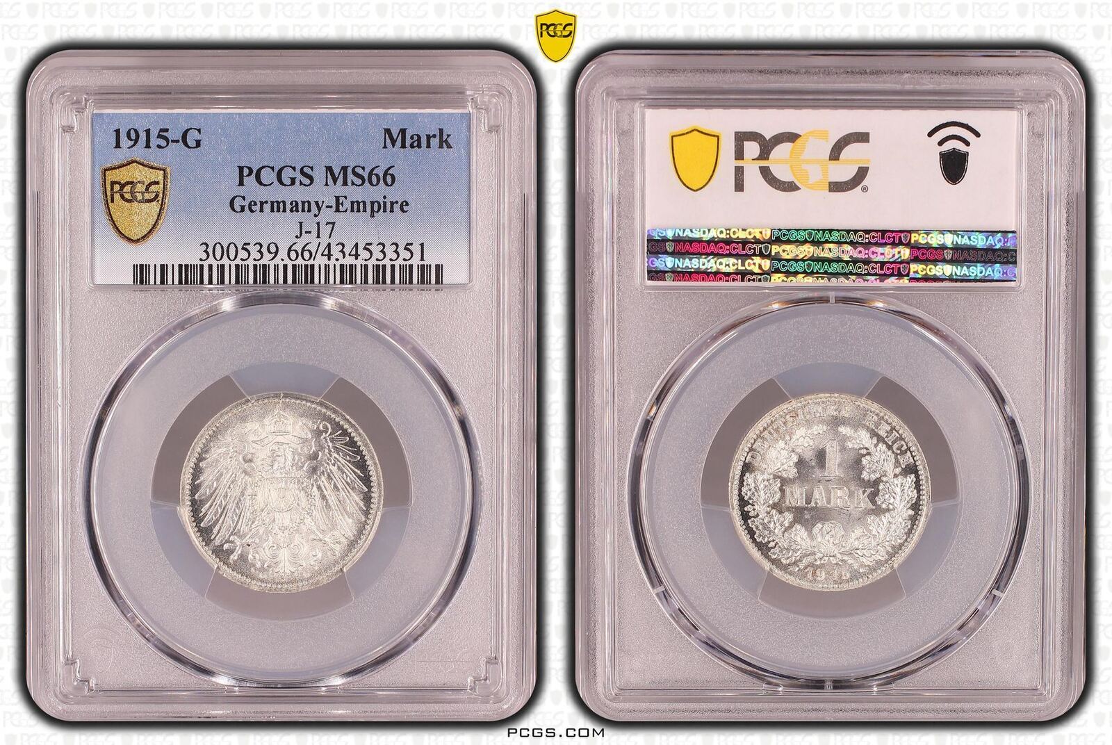 Germany-Empire 1915-G Kaiserreich 1 Mark Kursmünze J.17 1915 G Stempelglanz PCGS zertifiziert ...