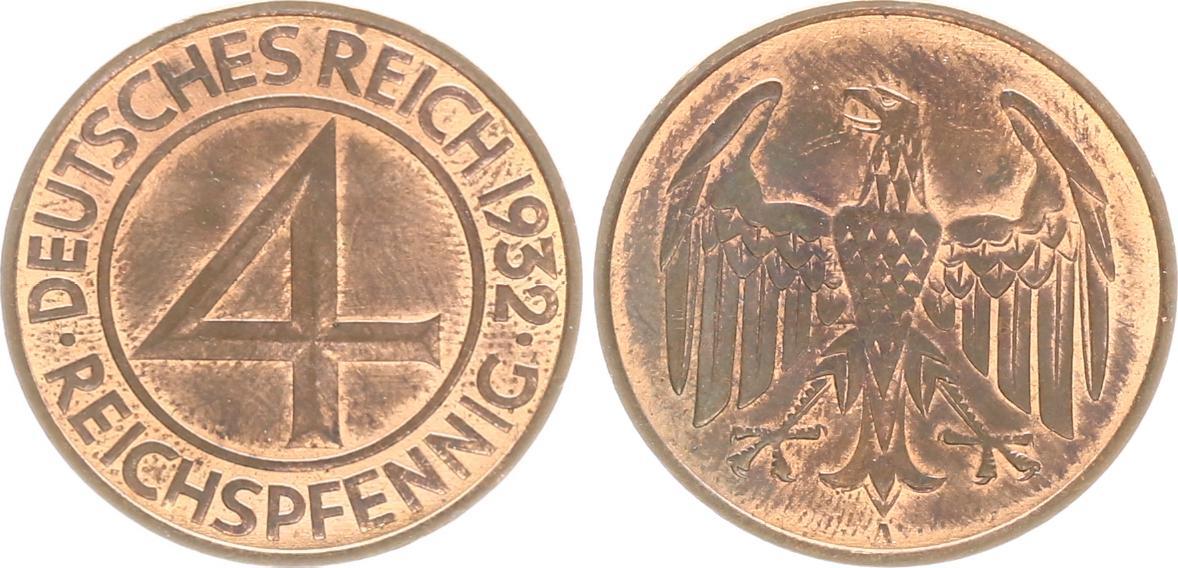 4 Pfennig Weimar, J.315, 4 Reichspfennig 1932 A prfr. prägefrisch ...