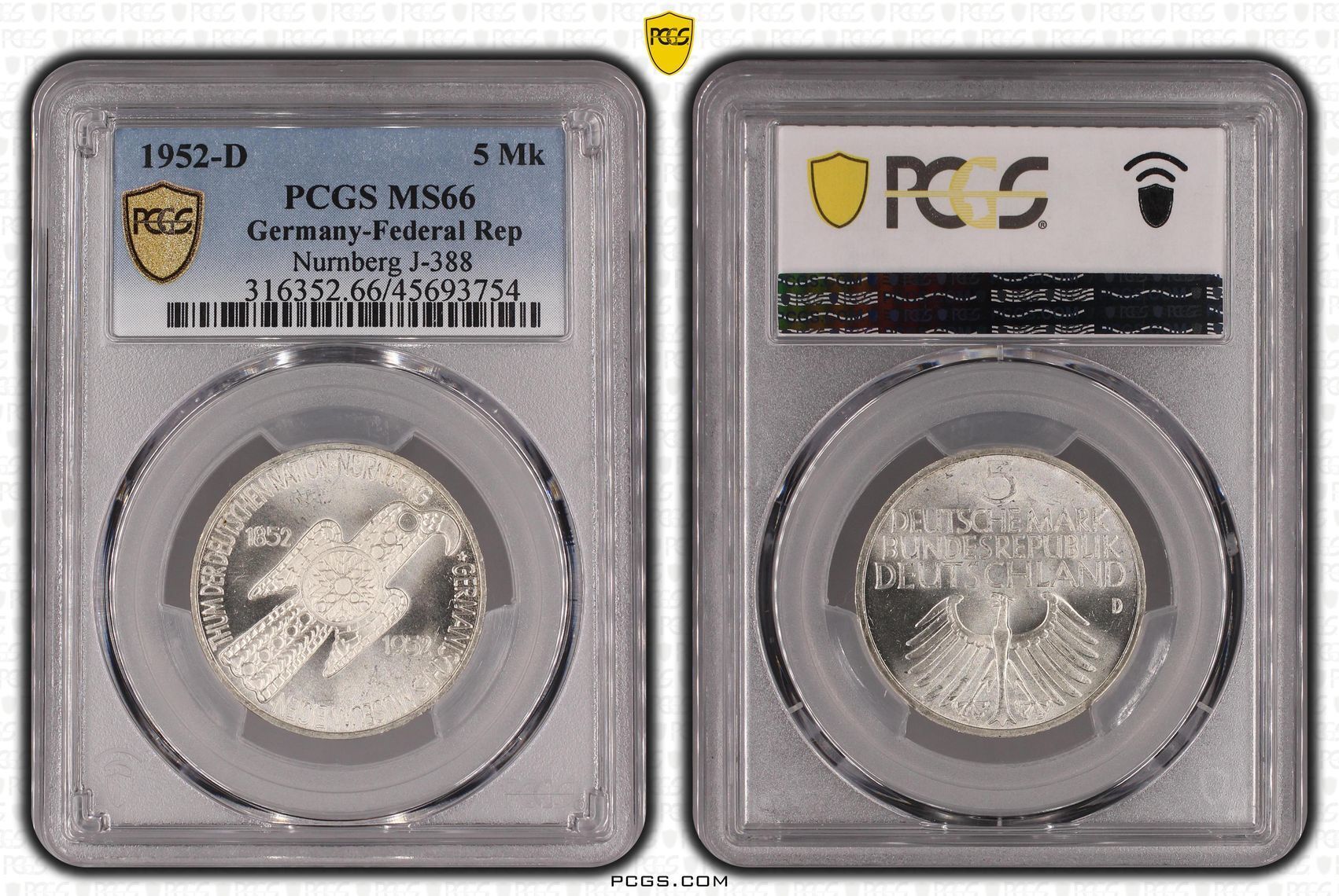 Germany-Federal Rep 1952-D Bundesrepublik Deutschland 5 Mark ...
