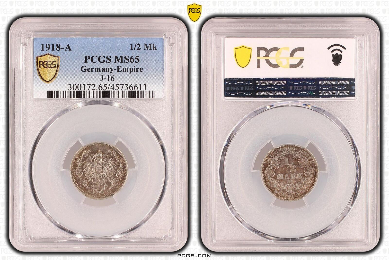 Germany-Empire 1918-A Kaiserreich 1/2 Mark. J.16 1918 A Stempelglanz PCGS zertifiziert PCGS MS65 ...
