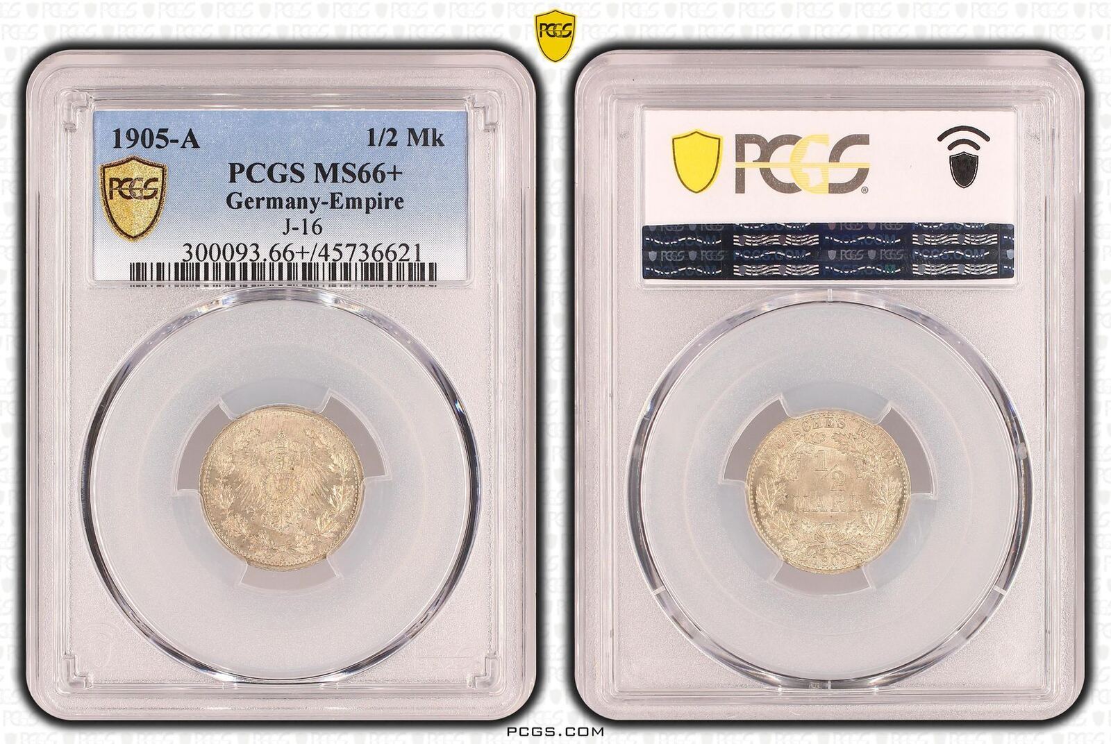 Germany-Empire 1905-A Kaiserreich 1/2 Mark. J.16 1905 A Stempelglanz PCGS zertifiziert PCGS MS66 ...