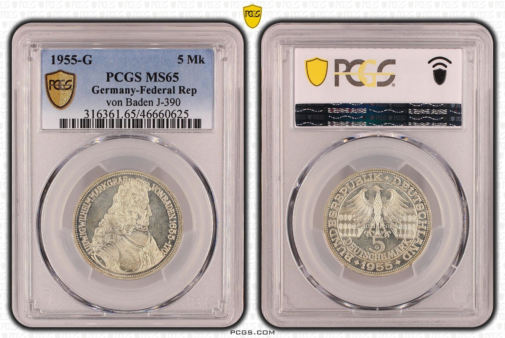 Germany-Federal Rep 1955-G Bundesrepublik Deutschland 5 Mark Markgraf ...