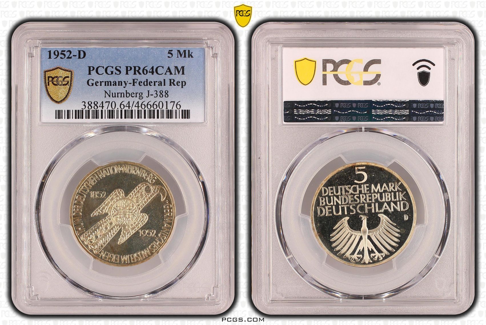 Germany-Federal Rep 1952-D 5 Mark Germanisches Museum 1952 Polierte ...