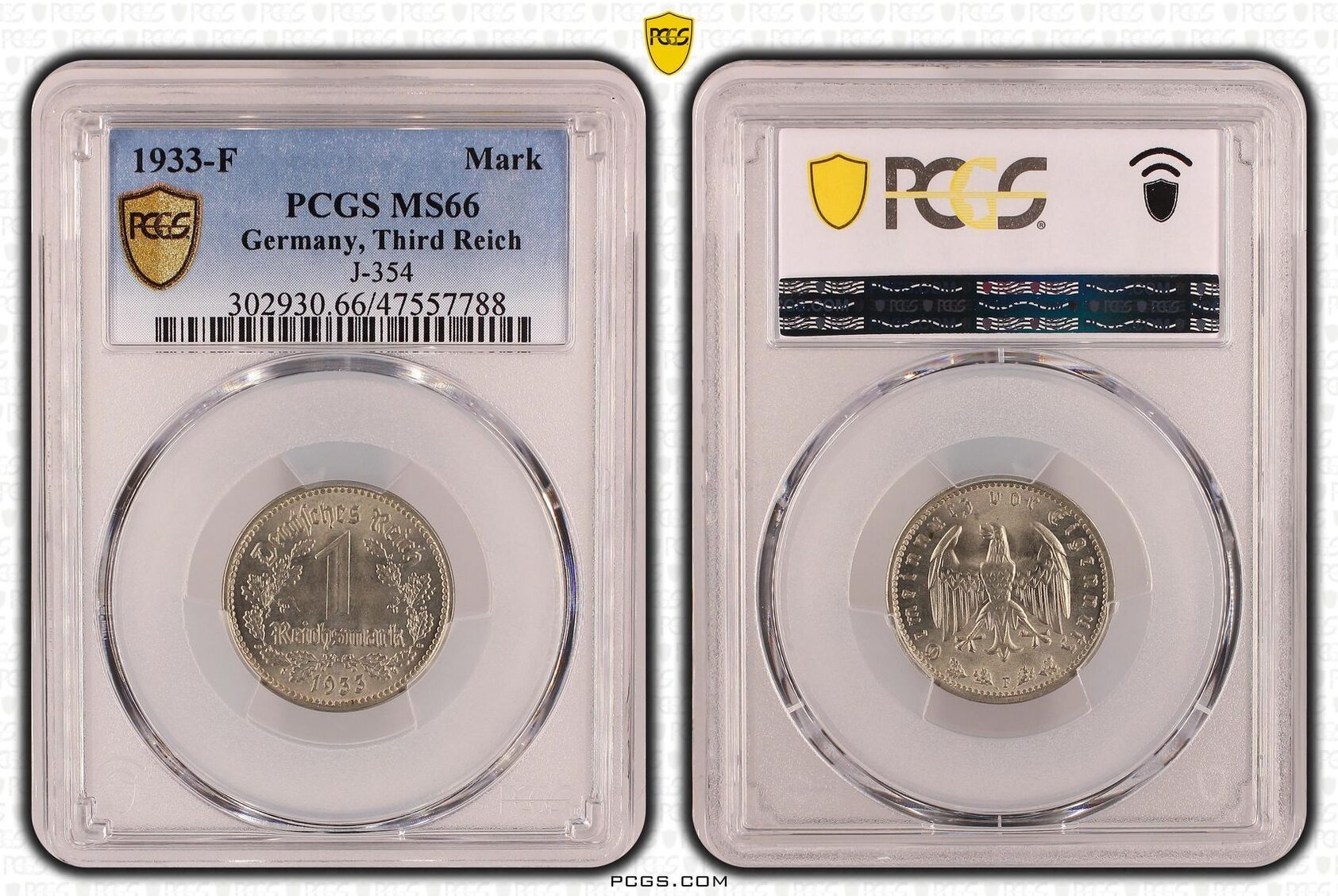 Germany, Third Reich 1933 F 3. Reich 1 Reichsmark PCGS zertifiziert ...