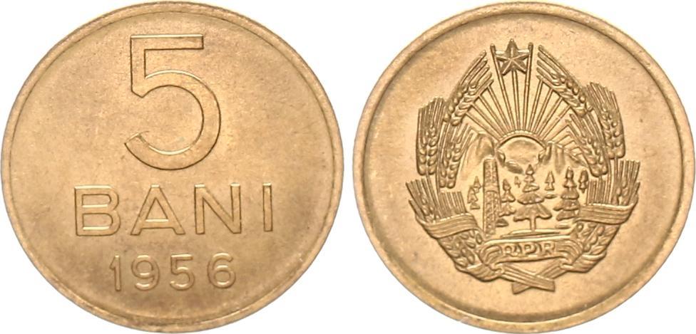 Rumänien 5 Bani 1956 prfr. prägefrisch,Messingpatina | MA-Shops