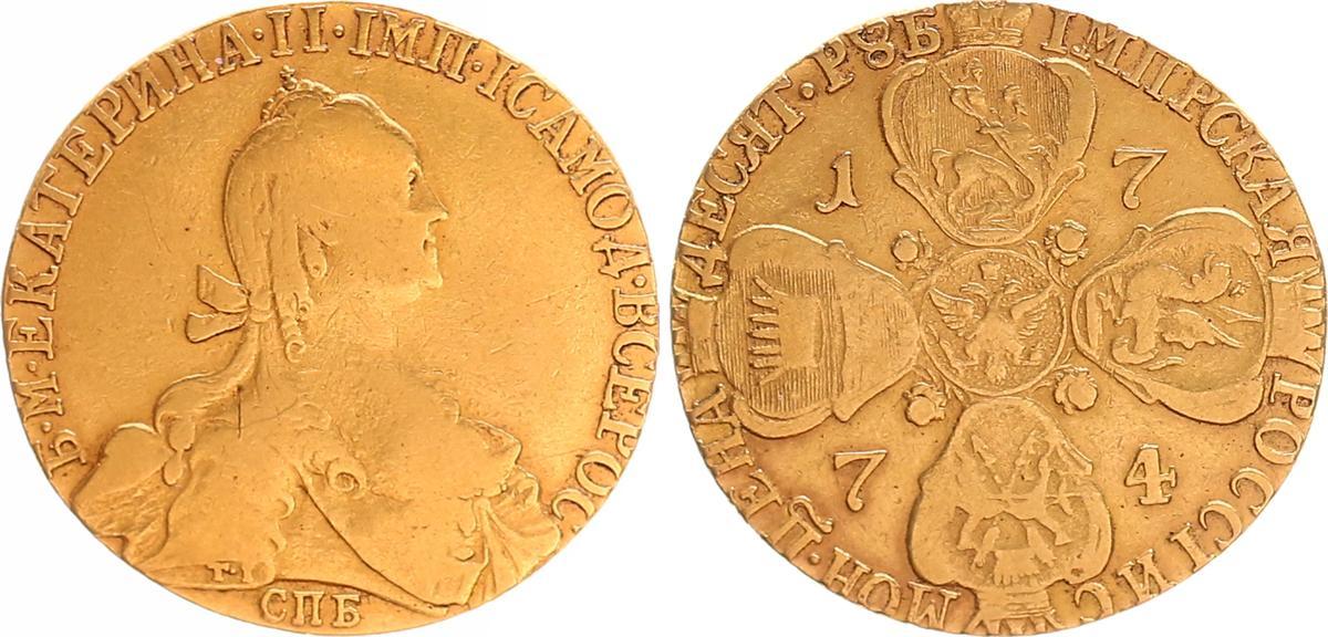 10 Rubel Gold Russland 10 Rubel 1774 Gold Katharina II. Rand bearbeitet ...